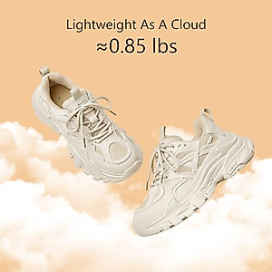 BEAU TODAY Chunky Sneakers for Women, Fashion Platform Sneakers Dad Shoes for Women, Casual Lace-up Walking Shoes Beige US 5.5