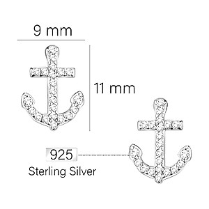 SOFIA MILANI - Solid 925 Sterling Silver Earrings for Women - with Zirconia Stones - Anchor Stud Earrings - 20615