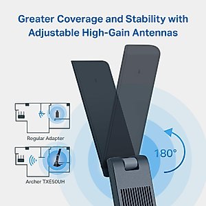 TP-Link WiFi 6E USB Adapter for Desktop PC - (Archer TXE50UH) AXE3000 Tri-Band Wireless Network Adapter, Ultra-Low Latency, MU-MIMO, OFDMA, Refined Security, WPA3, Supports Windows 11/10