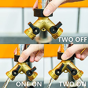 LIULO TOOL Brass Garden Hose Splitter 2 Way, Hose Y Splitter 3/4 Inch Heavy Duty Brass Hose Connector Tap Splitter, Hose Spigot Adapter 2 Valves with Rubber Washers (1 Pack)