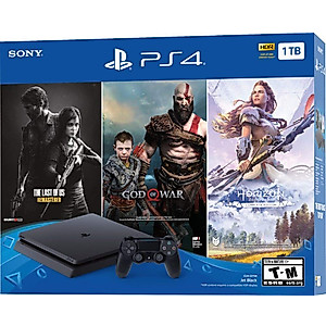 Flagship Newest Play Station 4 1TB HDD Only on Playstation PS4 Console Slim Bundle with Three Games: The Last of Us, God of War, Horizon Zero Dawn 1TB HDD Dualshock 4 Wireless Controller -Jet Black
