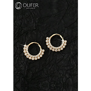 OUFER 16G Septum Rings Hoops, 14K Solid Gold Septum Piercing Jewelry, Paved Shiny Clear CZ Cartilage Hoop Earrings, Daith Helix piercing Jewelry For Women And Men