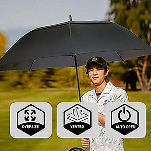 SIEPASA Golf Umbrella Large 62/68/72 Inch Automatic Open Golf Umbrella Extra Large Oversize Double Canopy Vented Umbrella Windproof Waterproof for Men and Women.(Black, 62")