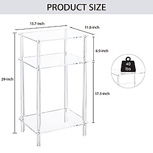 Aquiver Acrylic Tall Side Table - 3 Tiers Small End Table Clear Nightstand Bedside Table for Living Room, Bedroom - 15.7 '' L x 11.8 '' W x 29 '' H