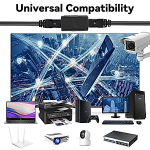 RJ45 Coupler, 2 Pack Ethernet Adapters Female to Female, Ethernet Cable Extender Adapter, 8-Pin Modular Straight Through, Network Connectors for Cat8/Cat7/Cat6/Cat6a/Cat5e/Cat5 Ethernet Cable(Black)