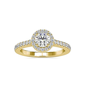 VVS Certified Halo Engagement Ring Studded with 0.38 Ct Round Natural & 0.57 Ct Center Moissanite Diamond in 14k White/Yellow/Rose Gold Solitaire Ring for Women | Promise Ring for Her (IJ-SI, G-VS2)