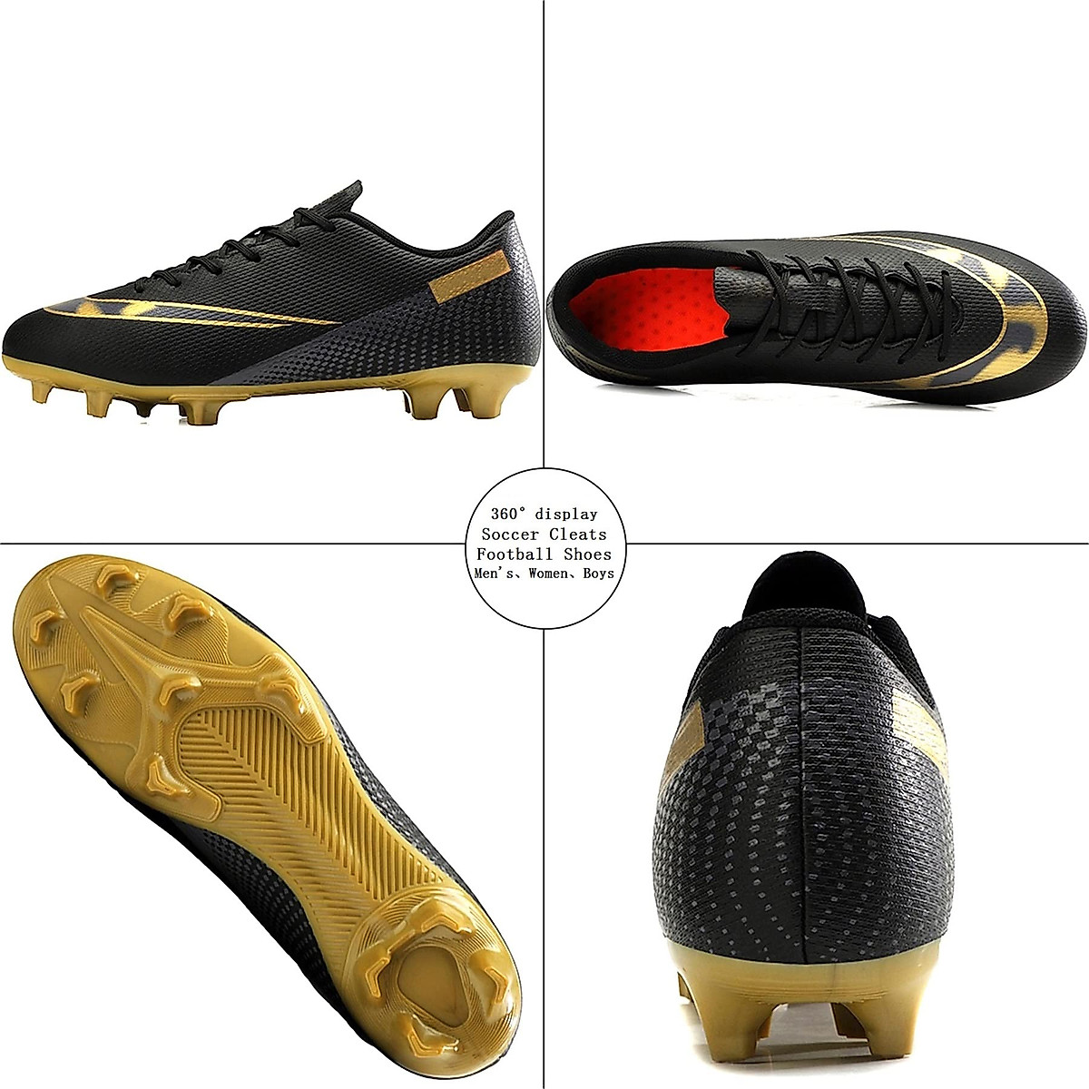 OAOUIA Men's Soccer Cleats Training Soccer Shoes Youth Outdoor Football Shoes Indoor Futsal Breathable Sneakers Black 7