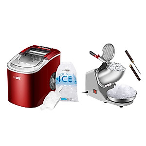 VIVOHOME Electric Portable Compact Countertop Automatic Ice Cube Maker Red with Electric Ice Shaver Snow Cone Maker