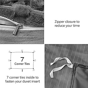 ChiXpace Textured King Duvet Cover Set, Soft Velvet Grey Plaid Pattern Comforter Cover, Luxury Flannel Bedding Sets, 3 Pcs, 1 Duvet Cover & 2 Pillowcases