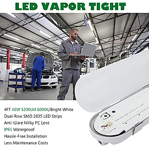 BRILLIHOOD 4FT LED Vapor Proof Light Fixture, 40W, 5200LM, 6000K Bright White, IP65 Waterproof Shop Light, 110-277V, Indoor Outdoor Vapor Tight Lighting for Garage, Car Wash, Warehouse, 1-Pack