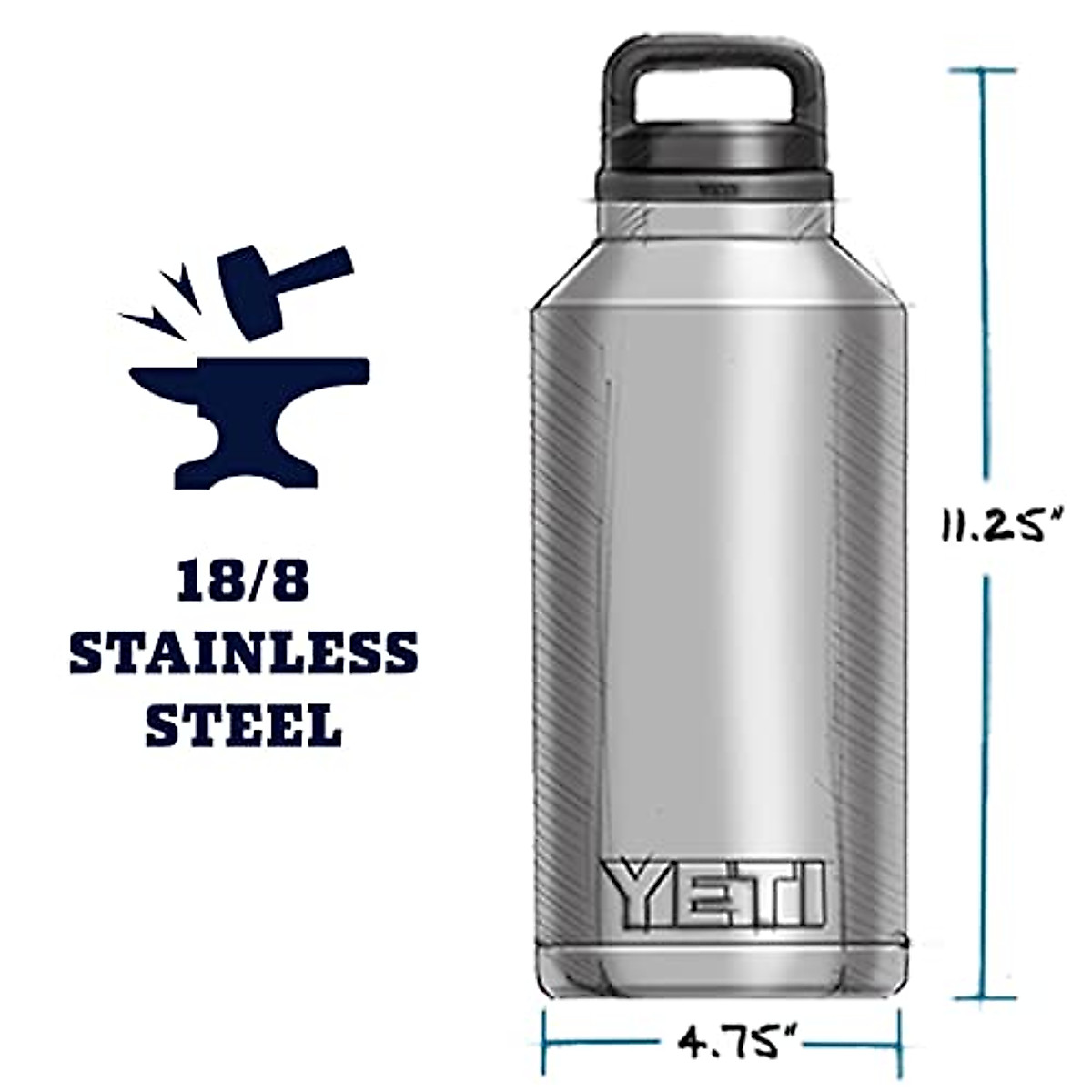 YETI Rambler 64 oz Bottle, Vacuum Insulated, Stainless Steel with Chug Cap, Black