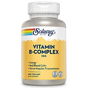 SOLARAY Vitamin B-Complex 100 mg, Healthy Energy, Blood Cell Formation & Nerve Impulse Transmission Support, 100 VegCaps (100 Count)