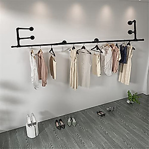 Industrial Pipe Wall Mounted Garment Rack,Hanging Clothes Rack,84.6 Inch Heavy Duty Detachable Garment Bar,Multi-Purpose Hanging Rod for Closet Laundry Room Storage Organization Retail Display Black