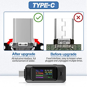 USB Tester Type-C Voltmeter Voltage Current Tester Power Meter Multimeter Ammeter Type C USB Charger Tester Color Display Capacity Voltage Current Detector 0-5A 4-30V