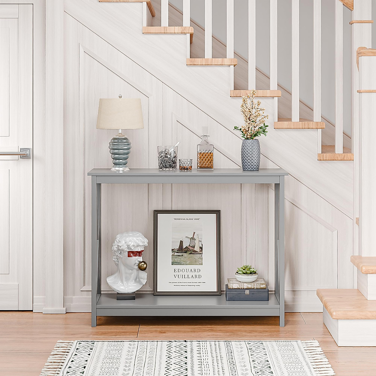 ZENY Console Table, Entryway Table, Narrow Sofa Table with 2-Tier Shelves, Entrance Table for Living Room, Entryway, Hallway, Foyer (Grey)