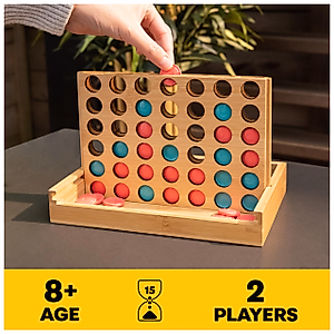 Mindful Classics, Four in a Row Family Board Game with Bamboo and Recycled Plastic Earth Day Eco-Friendly Products, for Adults and Kids Ages 8 and up