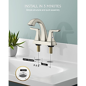 Brushed Nickel Bathroom Sink Faucet - Rainsworth 4 inch Widerspread Bathroom Faucets for 3 Hole with 2-Handles Pop-up Drain, Touch on Morden Faucet for Vanity RV Bath