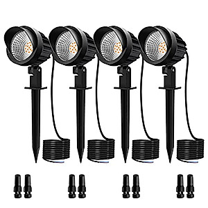 MEIKEE 7W LED Landscape Lights Low Voltage Outdoor Spotlight LED Pathway Lights Landscape Light Warm White IP66 Waterproof for Driveway, Yard, Lawn, Flood, Swimming Pool, Outdoor Garden Lights 4 Pack