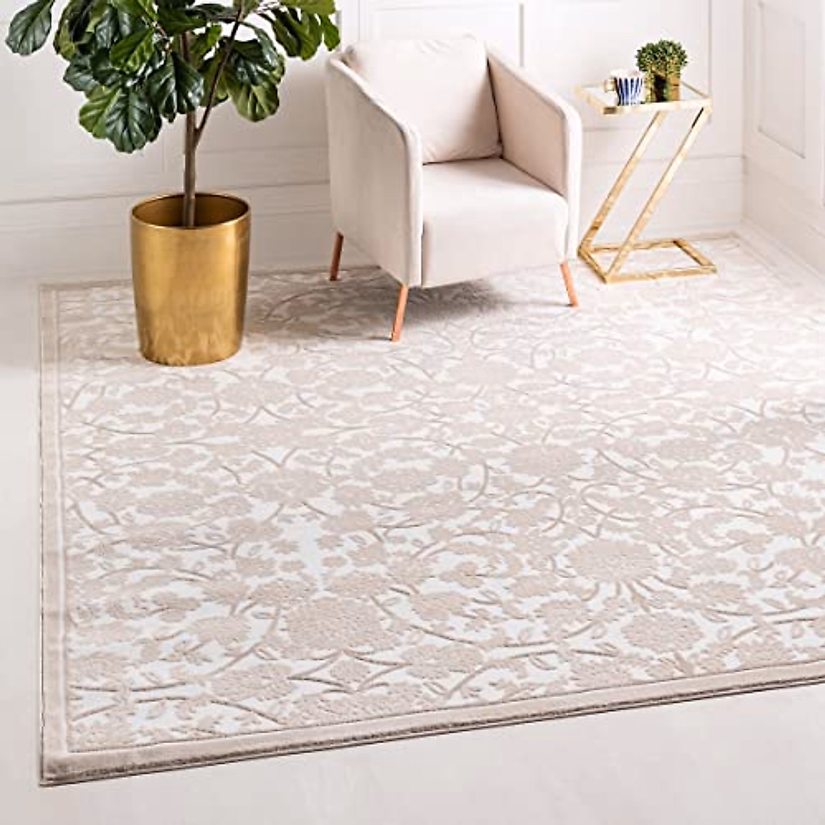 Unique Loom Rushmore Collection Area Rug - TAFT (10' 8" Square, Snow White/Beige)