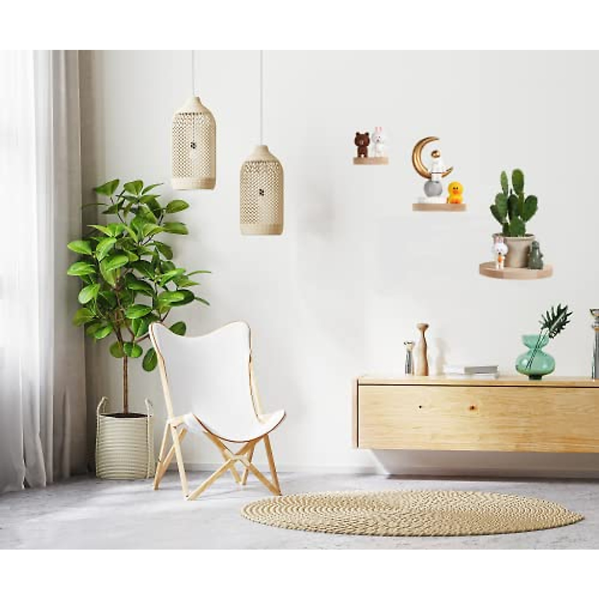 Z metnal Small Natural Wooden Shelves, Mini Floating Circle Display Ledge Shelf for Collection Action Figures, Decor Round Corner Wall Shelf, Wall Mounted, 8 inch, 2 Pack