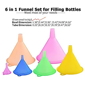 Delove All Purpose Plastic Funnel Set of 6 - Funnels for Kitchen Use Filling Bottles - Small Funnel Set- Mini/Small//Large - Food Grade and BPA Free