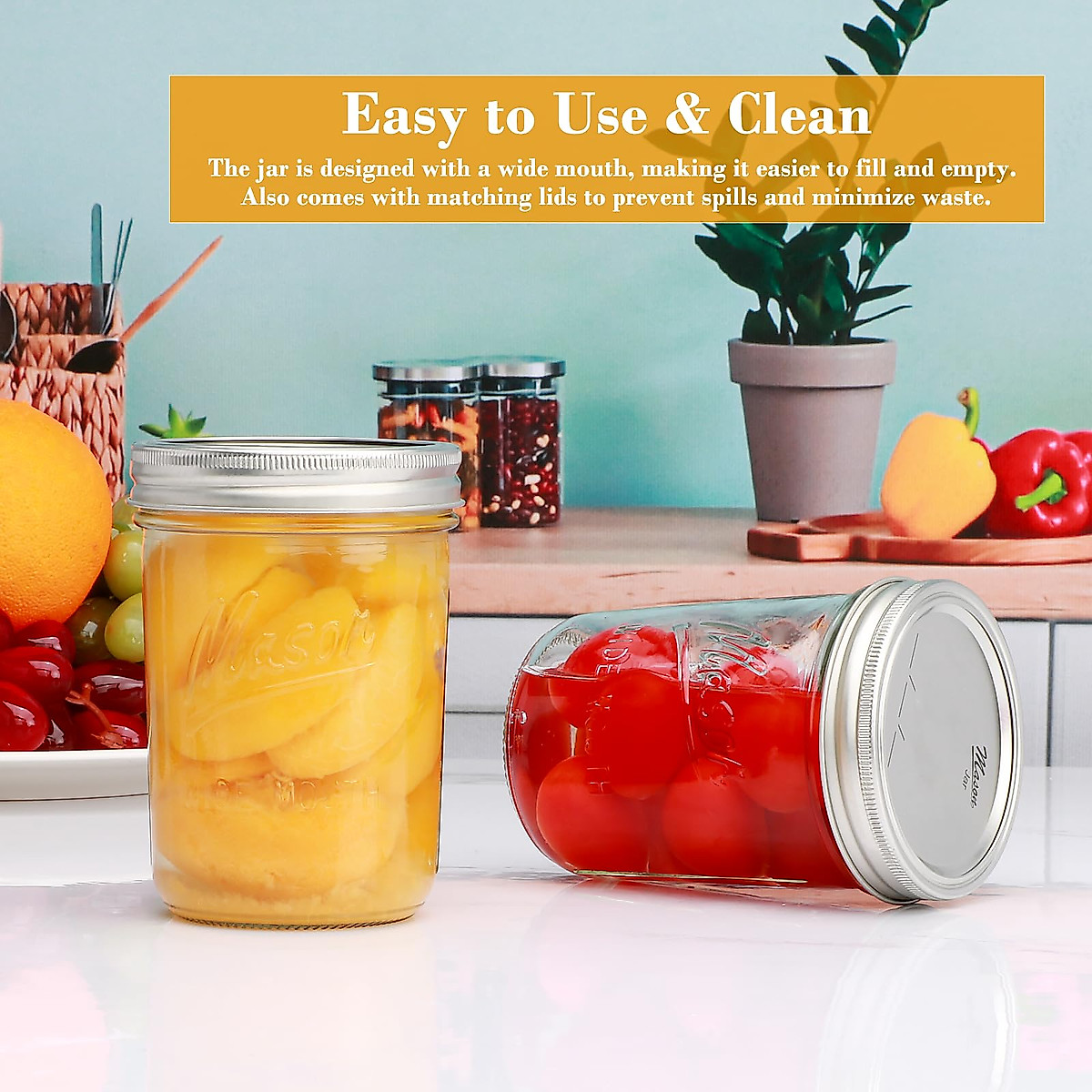 [12 pcs]16 oz Mason Jars,Glass Jars with Lids, Airtight Canning Jars, Wide Mouth Mason Jars. Airtight Container For Jams, Honey, Spices,Pickles, Home Decor,Overnight Oats,Fruit Preserves