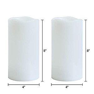 GenSwin 8” x 4” Waterproof Outdoor Flameless Candles Battery Operated with Remote Timer, Large Flickering LED Pillar Candles for Indoor Outdoor Lanterns, Won’t melt, Long-Lasting(White, Set of 2)