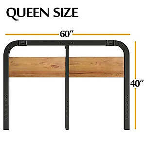 BOSRII Queen Headboards Only, Rustic Solid Wood Board with Black Metal Frame, Add On Design 40 Inches Tall and Adjustable Height, Easy Assembly