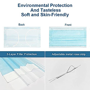 HSDZ 50PCS Bulk Face Masks for Women, Breathable 3 Ply Disposable Face Mask with Elastic Earloop Adult Mouth Cover for School Office Supplies(Blue)