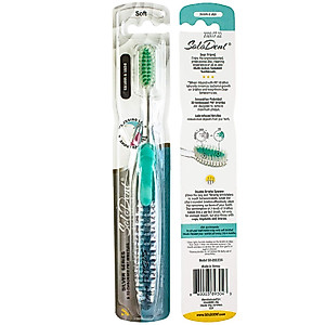 Solodent Toothbrush Soft, Silver & Jade Flossing Bristles (Pack of 2) Colors May Vary