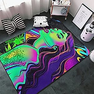 YUXIXI Non-Slip Area Rugs Home Decor Outer Space Trippy Smoke Cool Spooky Girl Floor Mat Living Room Bedroom Carpets Doormats 60 X 39 Inches