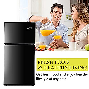 KRIB BLING 3.5Cu.Ft Compact Refrigerator, Retro Fridge with Dual Door Small Refrigerator with freezer, 7 Level Adjustable Thermostat for Dorm, Garage, Office, Bedroom, Apartment, Black