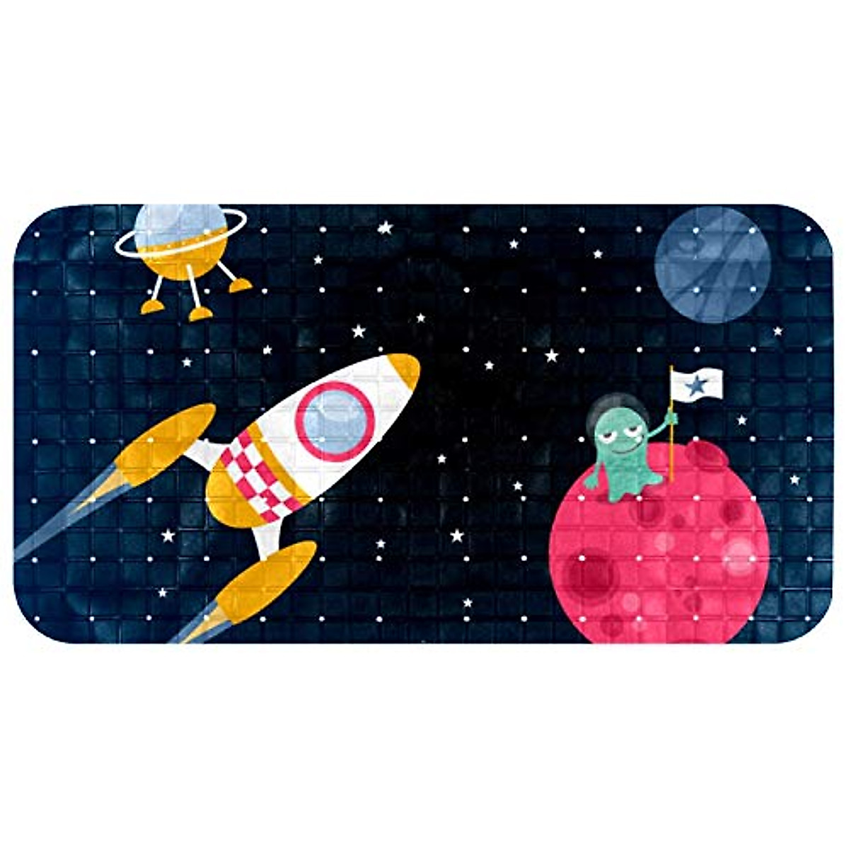 Unicey Non Slip Bathtub Mat Outer Spaceship Galaxy Rockets Planet Shower Tub Mats with Suction Cups for Baby and Adults 14.7x26.9 in