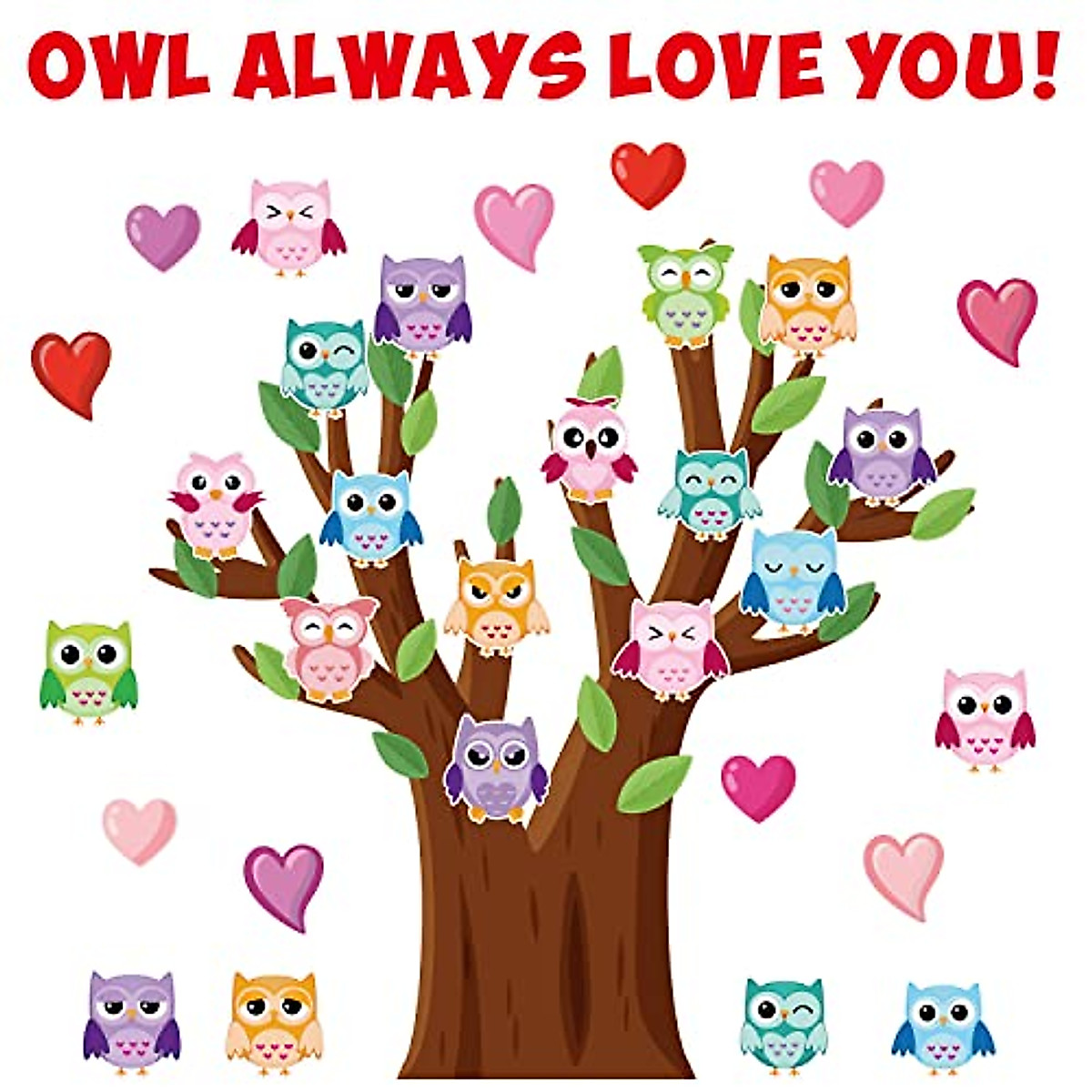 Valentine's Day Classroom Decorations 111Pcs Owl & Heart Cutouts