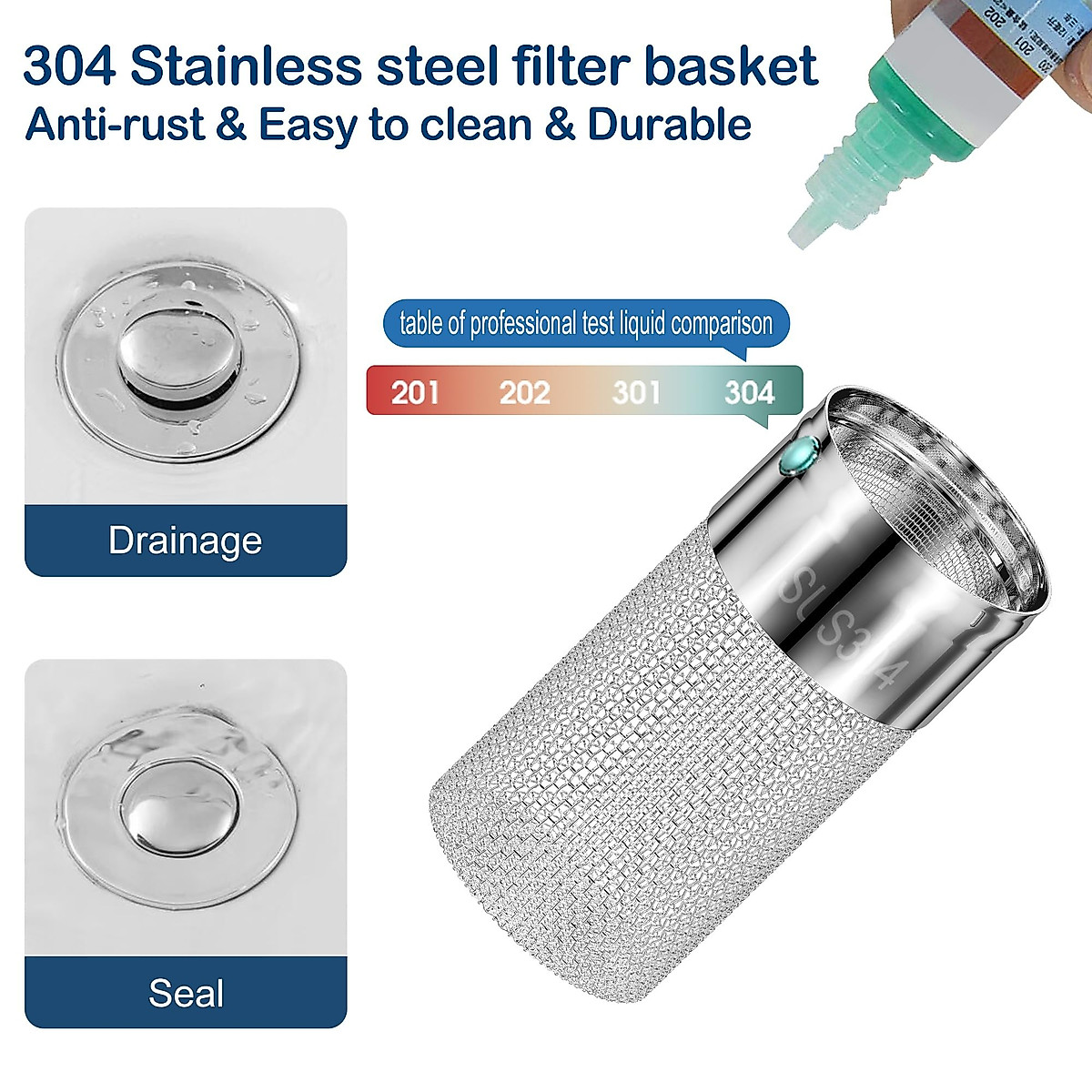 2 Pack Pop Up Bathroom Sink Stopper, Universal Bathroom Sink Drain Strainer with Removable Anti-Clogging Filter Basket, Bathroom Drain Stopper for 1.1"-1.3" Basin Drain Holes