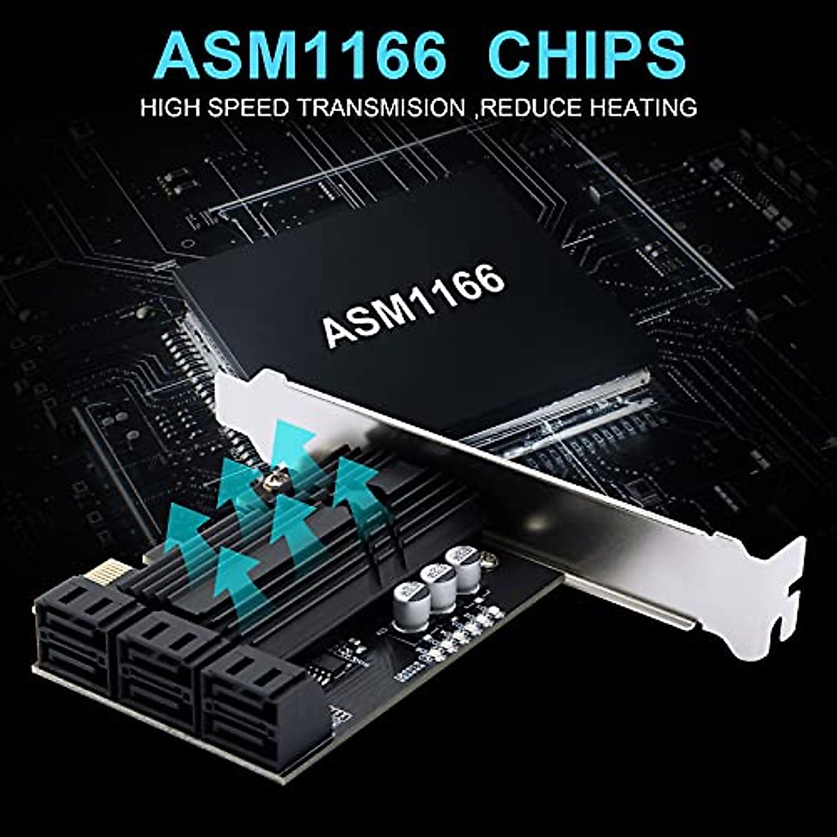 PCIe x1 SATA Card 6 Port, SATA 3.0 Controller Expansion Card with 6 SATA Cables & Low Profile Bracket,SATA III PCIE Gen3 Adapter(6Gbps) ASM1166 Chip, Plug and Play on Windows, MAC OS, Linux System