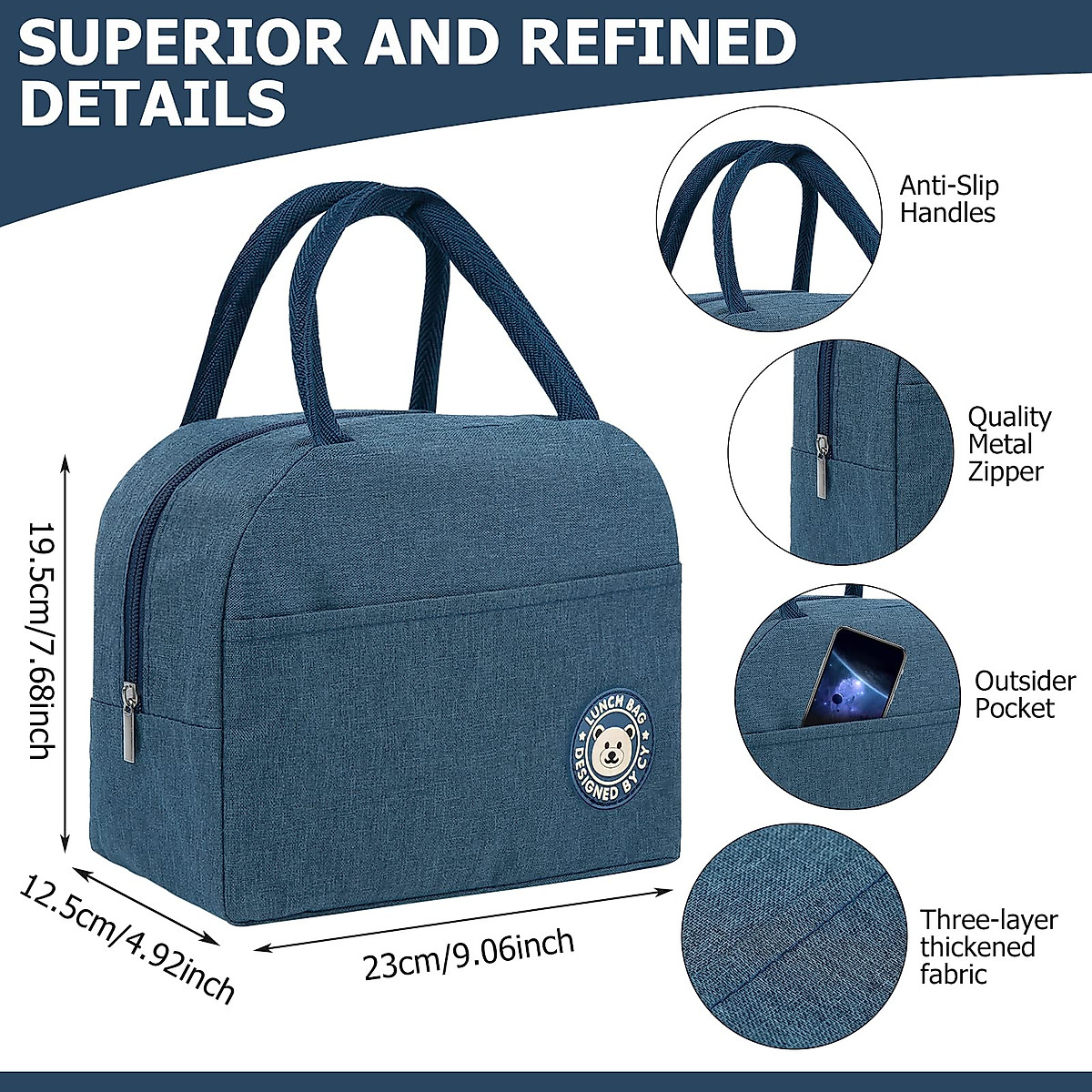 AURUZA Insulated Lunch Bag Reusable Large Lunch Box for Men/Women, Leakproof Cooler Tote Portable Lunch Bag