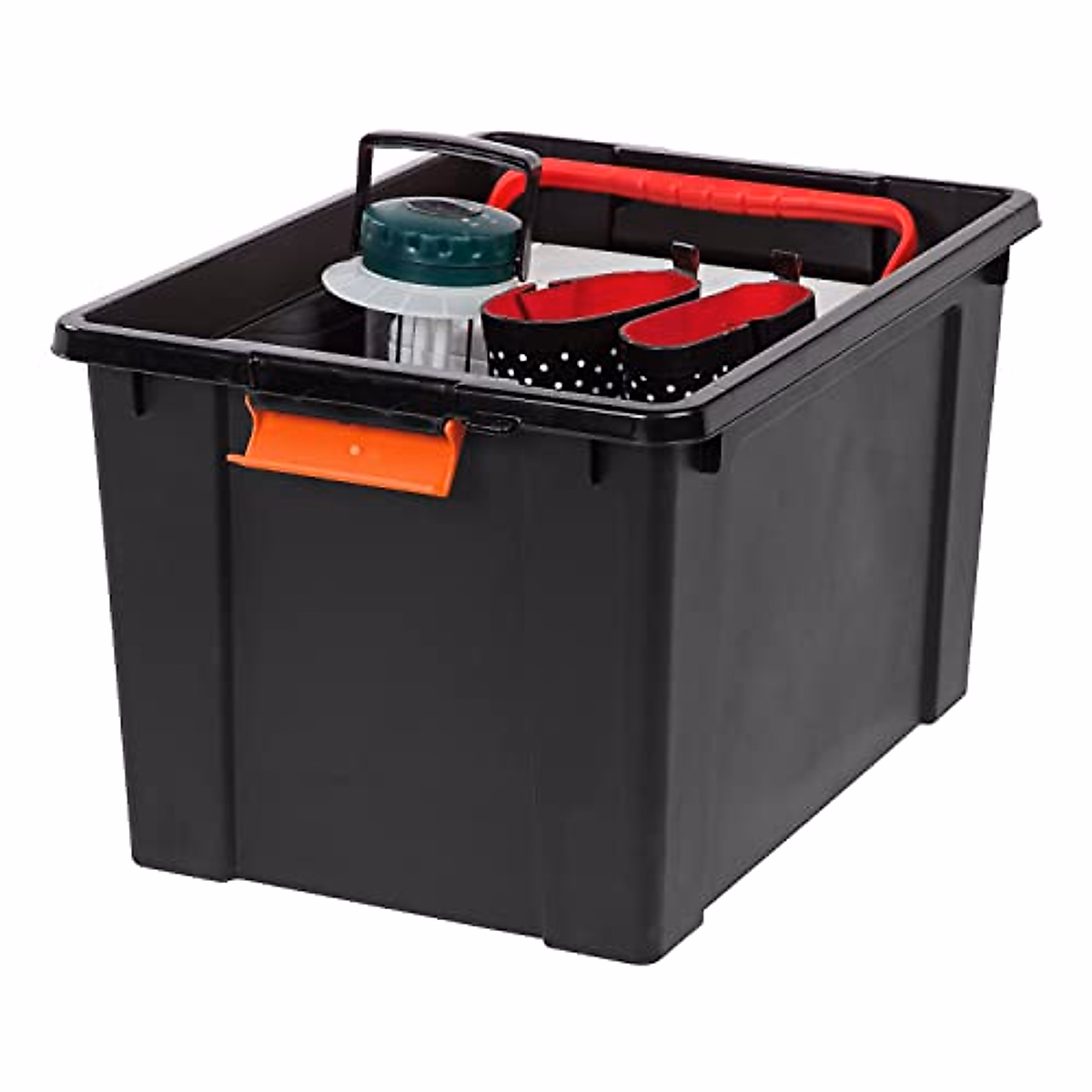 IRIS USA 19 Gallon Heavy-Duty Plastic Storage Bins, 2 Pack, Store-It-All Container Totes with Durable Lid and Secure Latching Buckles, Garage and Metal Rack Organizing, Black/Orange