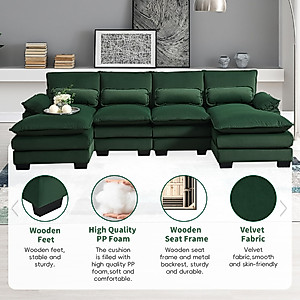 Symmetrical Modular Sectional Sofa with Chaise Lounge, 6 Seater Velvet Upholstered Cloud Couch, U Shaped Oversized Sleeper Sofa&Couches with Thicked Cushion & Detackable Backrest Living Room