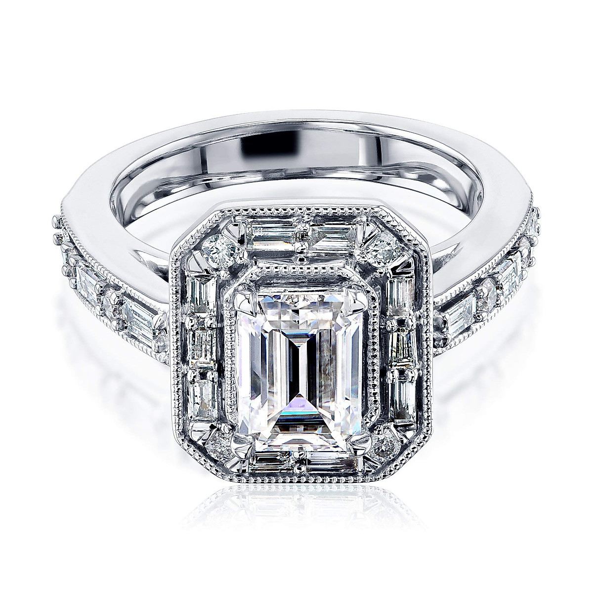 Kobelli Moissanite The Daisy Art Deco Emerald Engagement Ring - 6.0 / Forever One D-E-F