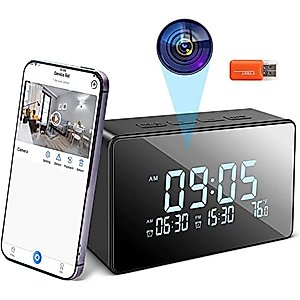 Hidden Camera Clock, 1080P WiFi Streaming Spy Camera with Night Vision Sits in Small Desk Alarm Clock, 120° View Angle Nanny Cam with Remote View, Motion Detection Alert, Video Recording (2.4G Only)