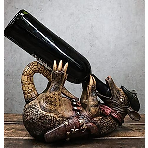 Ebros Gift Coiled Tipsy Drunk and Wild Armored Cowboy Sheriff Armadillo Booze Guzzler 12" Long Wine Bottle Holder Storage Caddy Figurine for Party Hosting Kitchen and Home Decor Statue