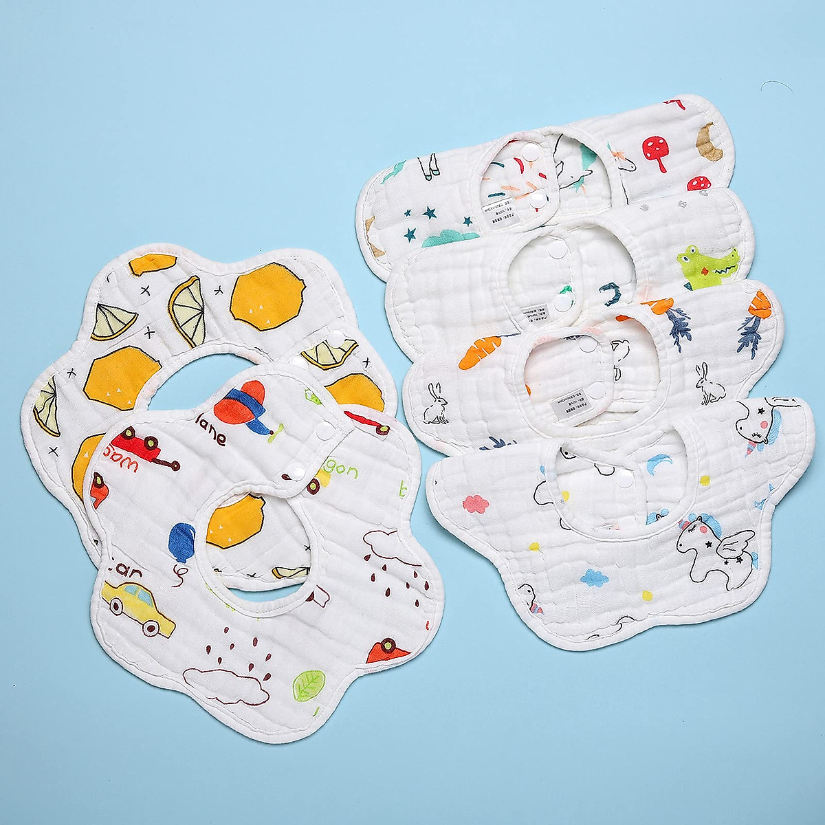 6pcs Baby Petal Bibs 360Degree Rotating Multicolor 100percent Cotton Super Soft and Absorbent with 8 Layers of Gauze Suitable for 03 Years Old Boys and Girls Who Are Teethi