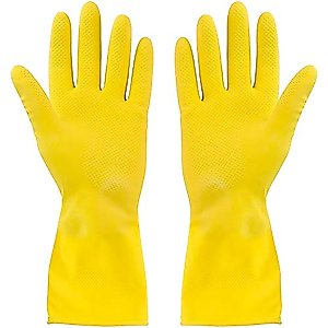 SteadMax 3 Pack Yellow Cleaning Dish Gloves, Professional Natural Rubber Latex Dishwashing Gloves, Reusable Kitchen Dishwasher Gloves Medium Size (3 Pairs) (Pack of 1)