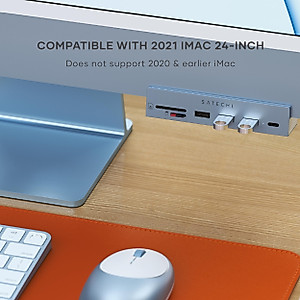 Satechi Clamp Hub USB-C – USB-C Data Port, USB-A 3.0 Data Ports, Micro/SD Card Reader – for Apple Studio Display and 24-inch iMac M1 2021. Not Compatible with 2020 and Earlier iMac Models (Blue)