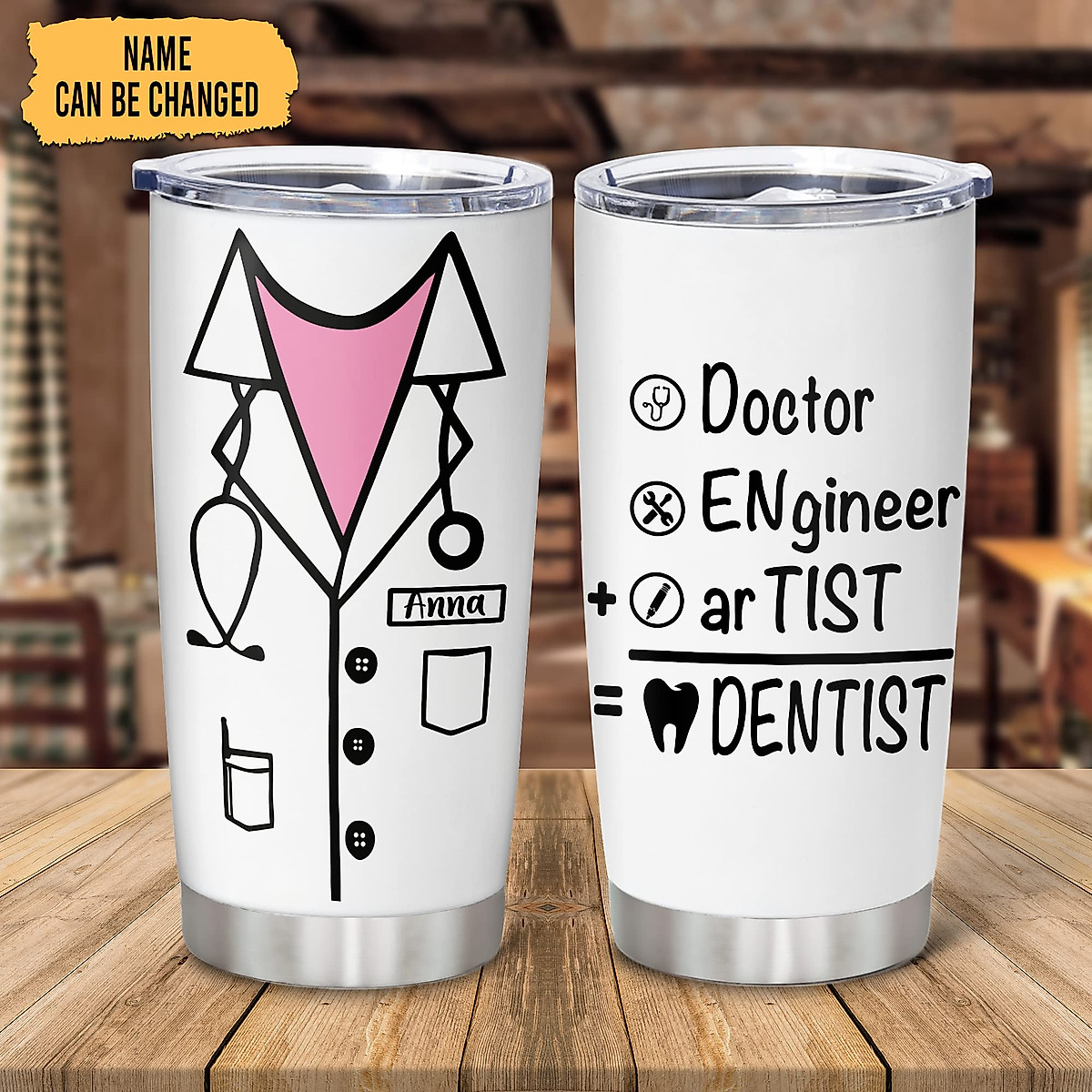 Hyturtle Personalized Dentist Tumbler - Doctor Dentist Custom Name Stainless Steel Tumbler 20 oz With Lid - Idea Gifts For Dentists, Women, Dental Hygiene, Glass, Men, Hygienist - Gifts For Birthday