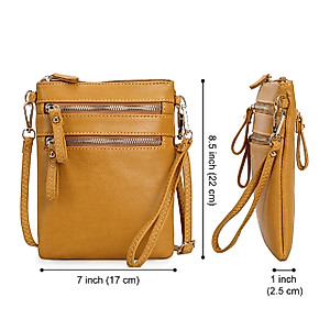 Solene Women's Faux Leather Organizer Multi Zipper Pockets Handbag With Detachable Wristlet Crossbody Bag-WU002(Mustard)