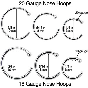 Body Candy Unisex Adult Solid 18k Yellow Gold Nose Stud Hoop 20 Gauge 5/16" Body Piercing