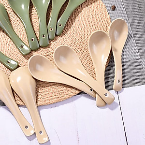 Ceramic Soup Spoons Set of 6 Nordic Style Small Spoon for Ramen Pho Dessert Ice Cream Wonton Beige
