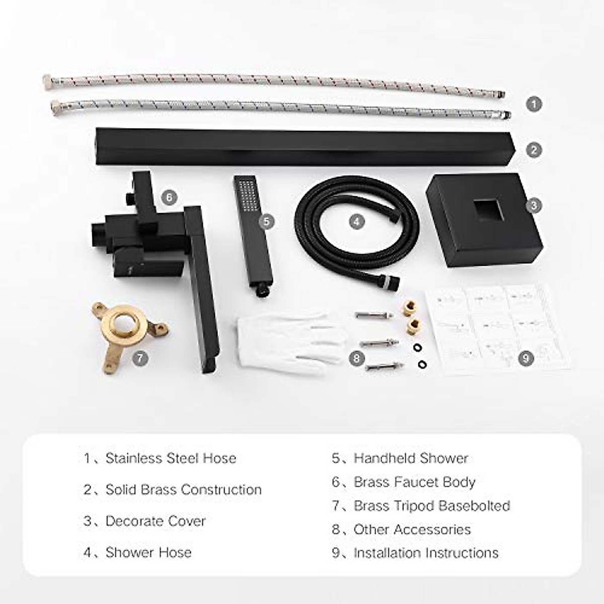 TapLong Freestanding Bathtub Faucet Tub Waterfall Filler Floor Mount Bathroom Faucets Brass Single Handle with Hand Shower High Flow Rate Max 6 GPM (Matte Black)